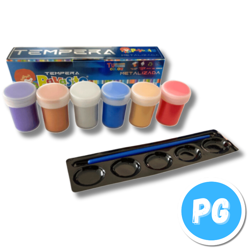 Caja Tempera Payasito Escolar X6 Colores Metalizados + Pincel + Paleta ...